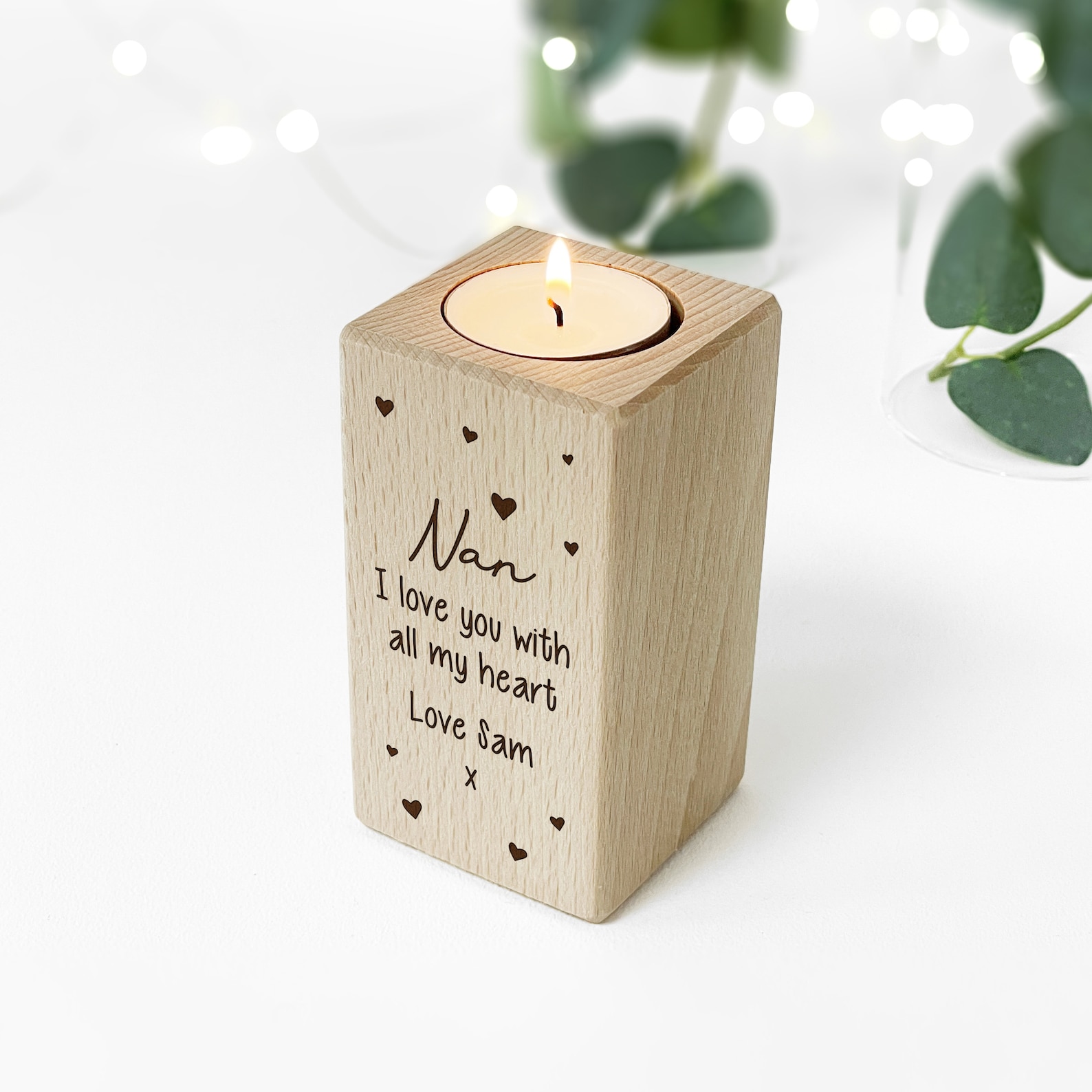 Personalised Wooden Tealight Holder: Engraved Candle Gift for Nan - Etsy
