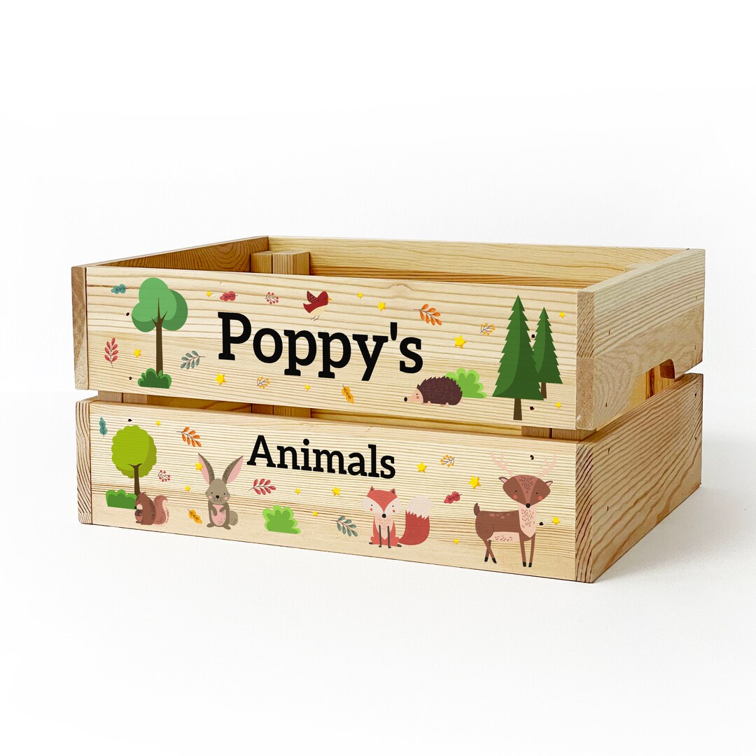 Personalised Kids Toy Box: Woodland Animals Wooden Storage Crate - Etsy