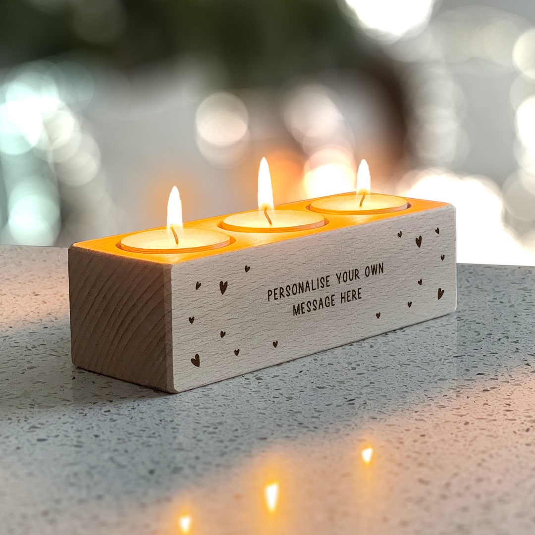 Personalised Custom Wooden Tealight Candle Holder Keepsake Gift ...