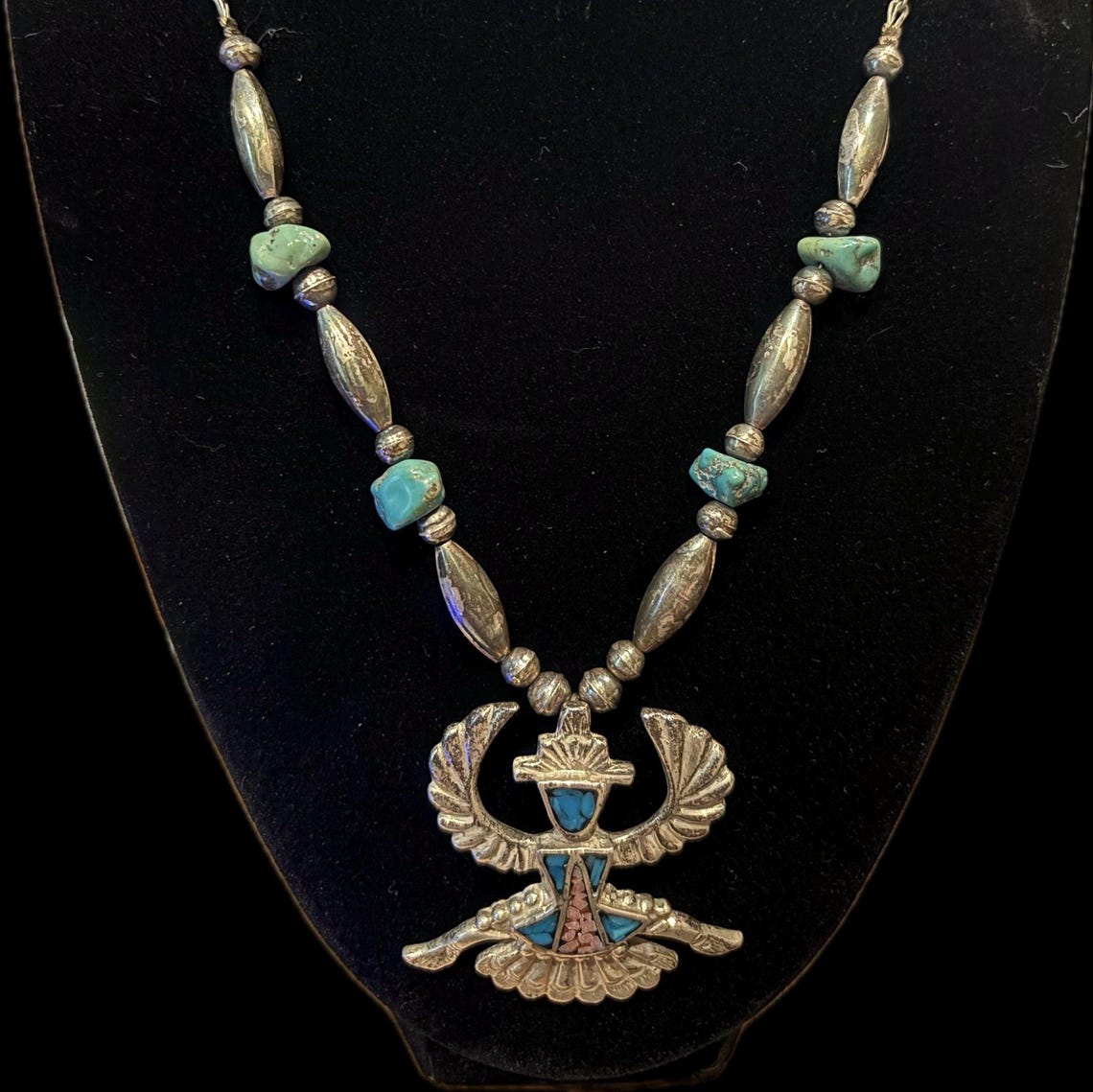 Vintage Native American Sterling and Turquoise Knifewing Pendant ...