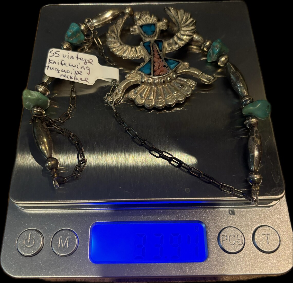 Vintage Native American Sterling and Turquoise Knifewing Pendant ...