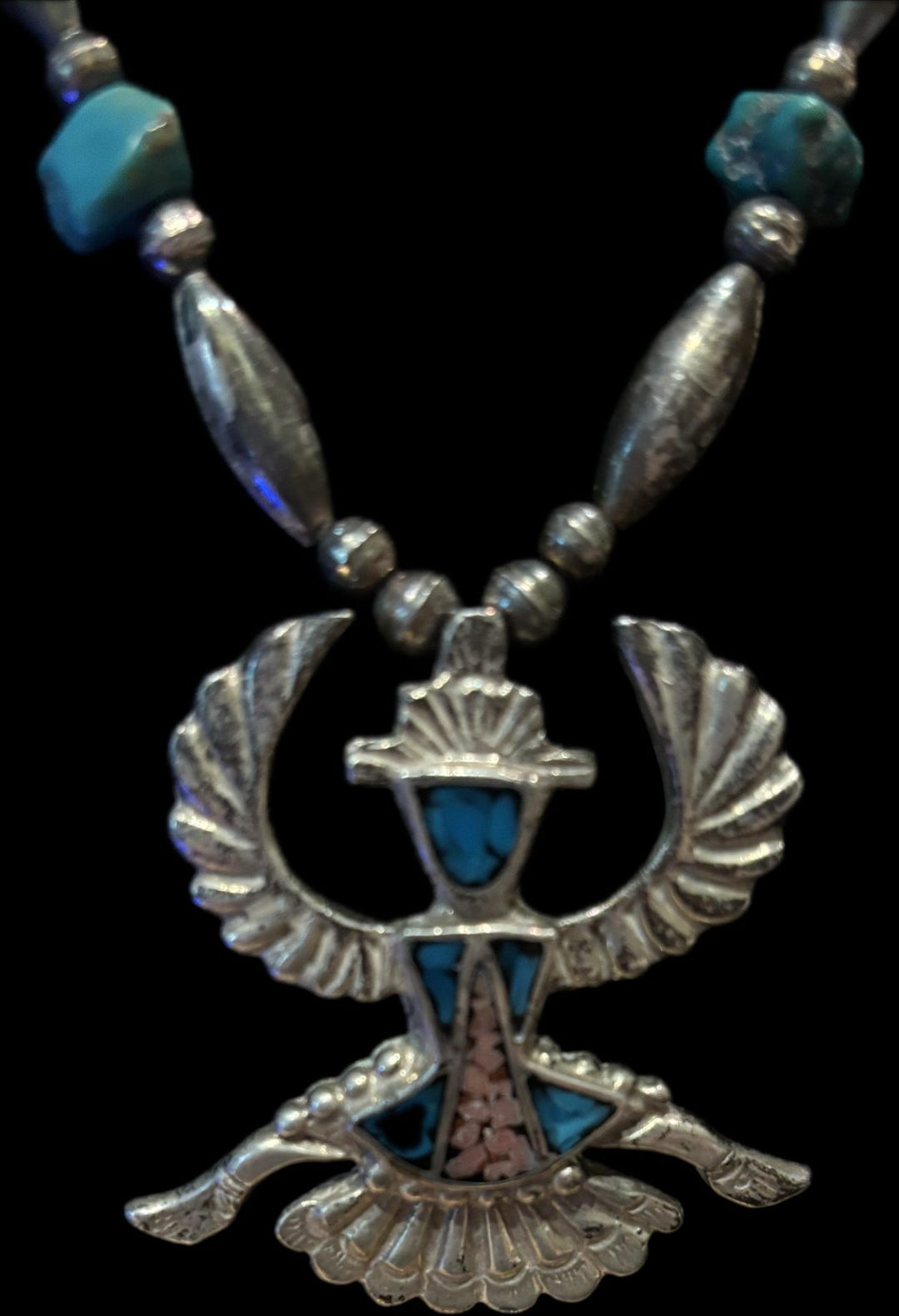 Vintage Native American Sterling and Turquoise Knifewing Pendant ...