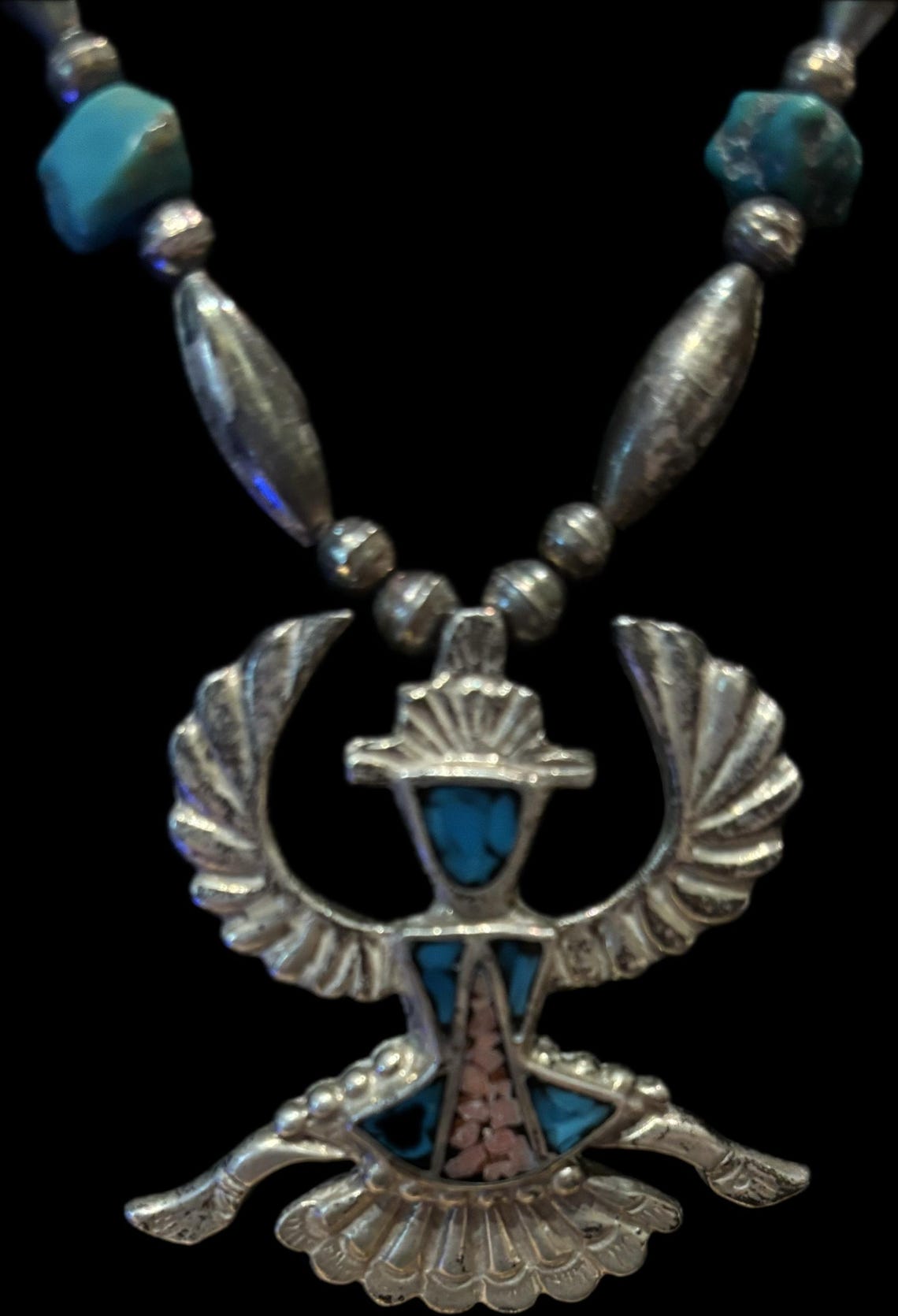 Vintage Native American Sterling and Turquoise Knifewing Pendant ...