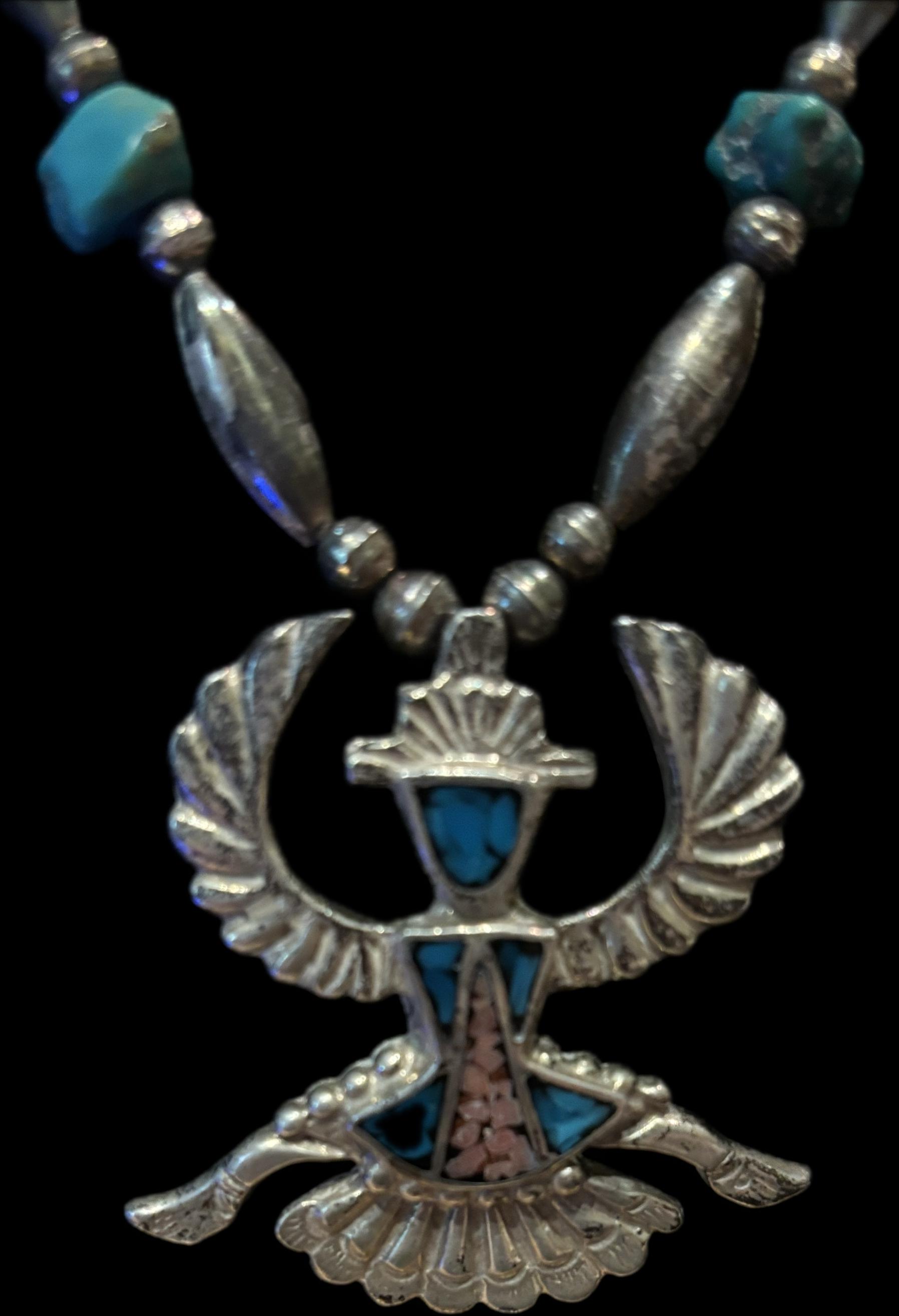 Vintage Native American Sterling and Turquoise Knifewing Pendant ...