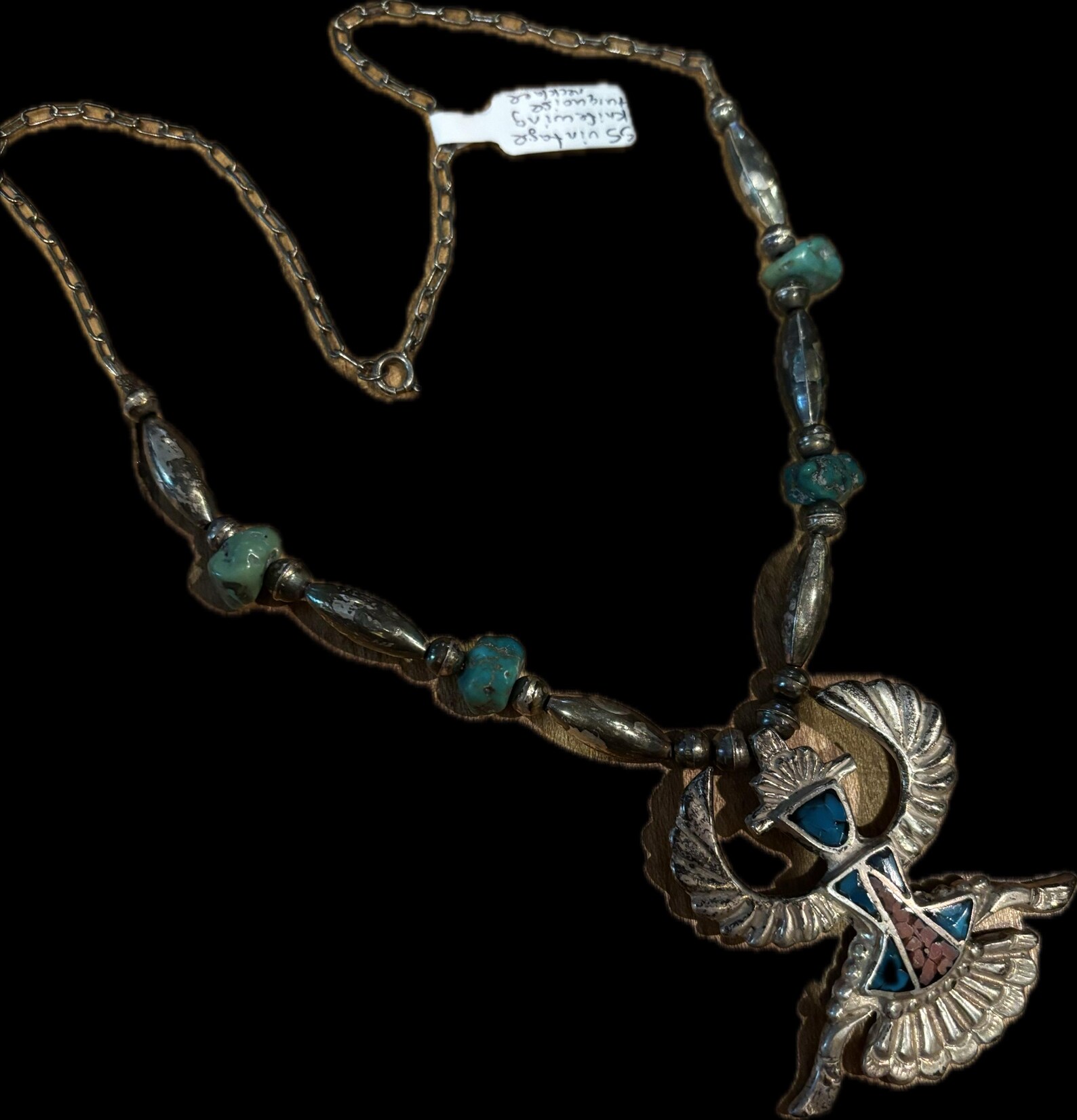Vintage Native American Sterling and Turquoise Knifewing Pendant ...