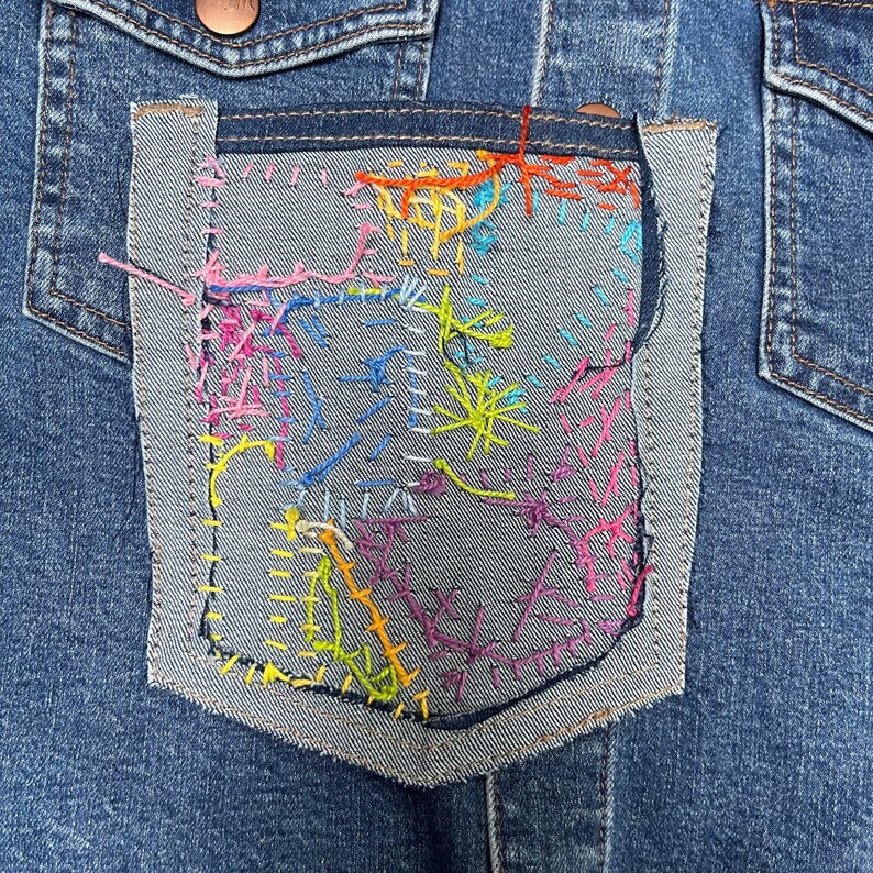 Hand Embroidered Denim Clothes Patch. Vintage Fabric Patches. Crazy ...