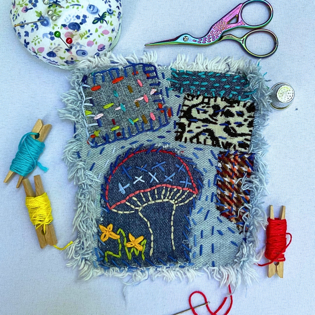 Embroidered Mushroom Patch, Embroidered Mushroom. Denim Mushroom ...