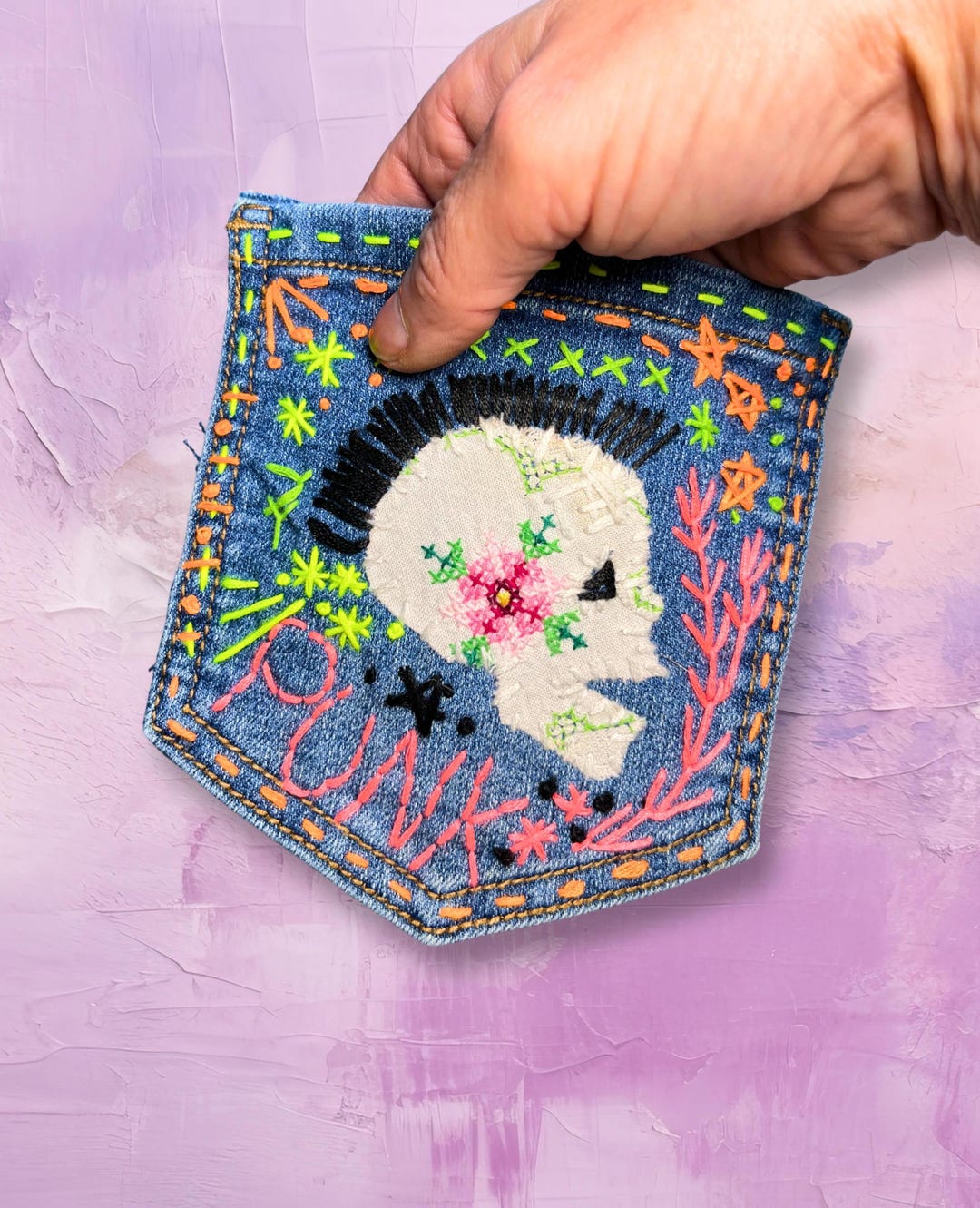 Embroidered Punk Rock Patch Mohawk Skull Pocket Custom Sew on Patches ...