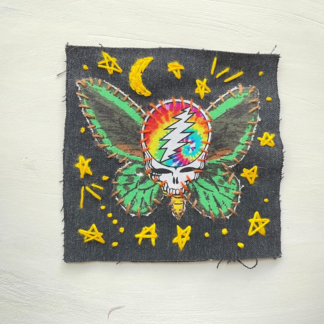 Butterfly Skull Grateful Dead Patch Embroidered Sew on Deadhead Patches Unique Handmade Gift Fun ...