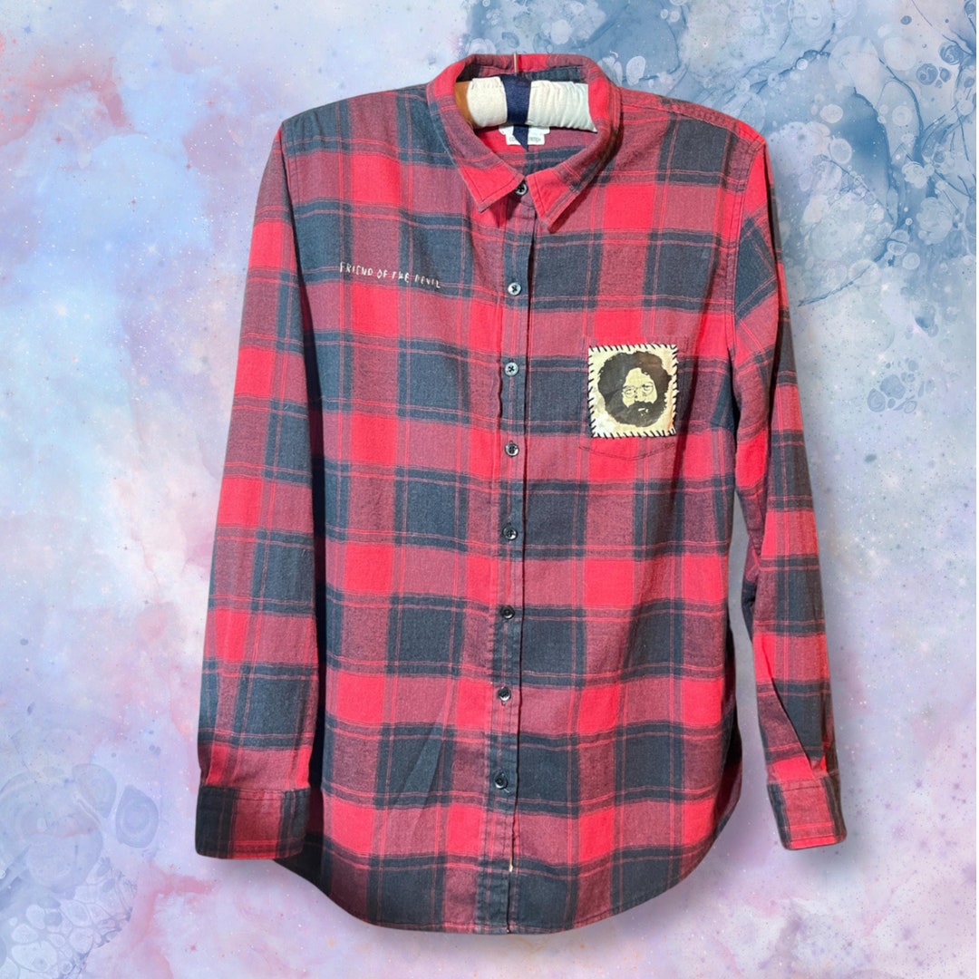 Friend of the Devil Flannel Shirt, Jerry Garcia Embroidered Shirt ...