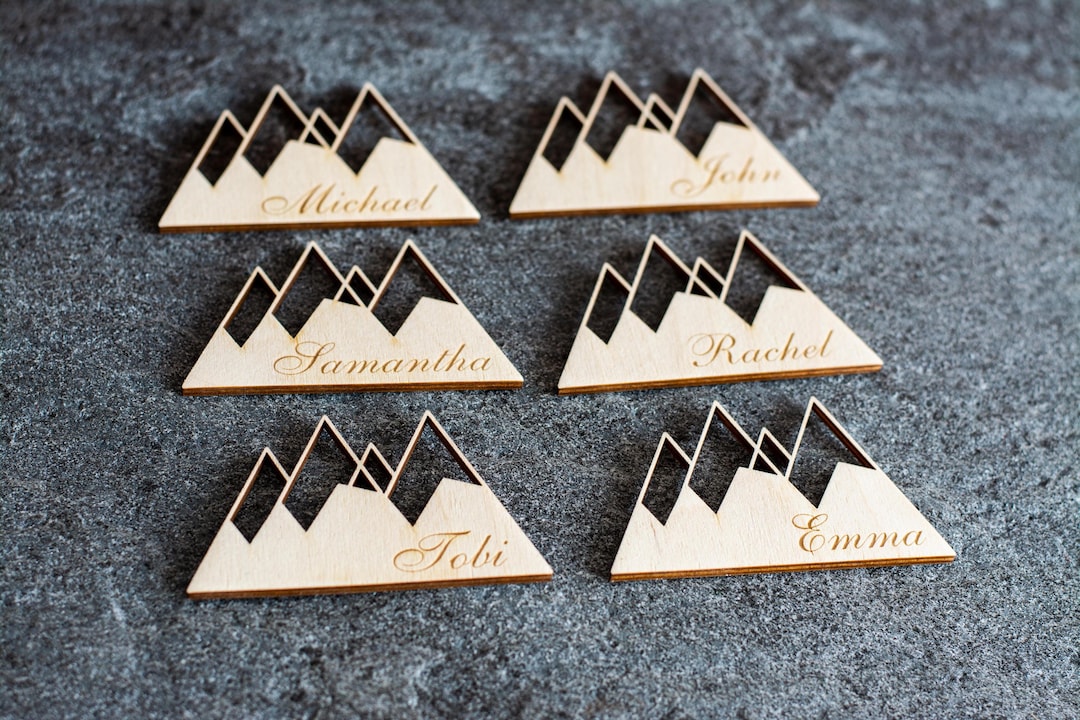 Rustic Wood Name Tags for Mountain Weddings - Personalized Place Cards ...