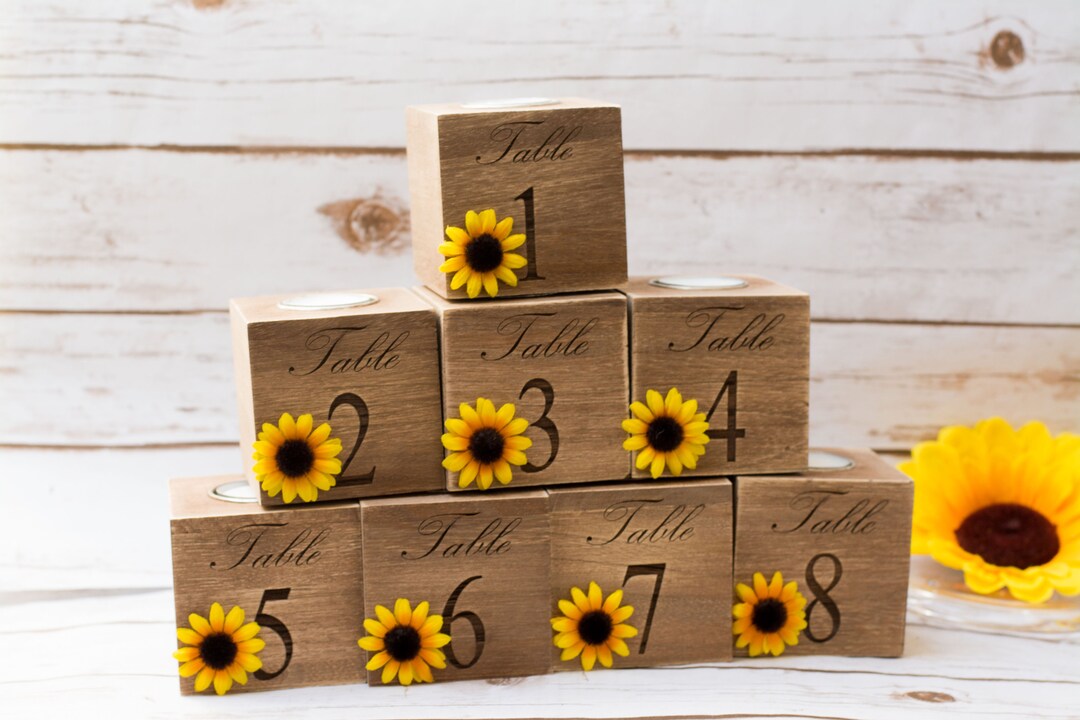 Sunflower Wedding Table Numbers, Sunflower Table Number Stand ...
