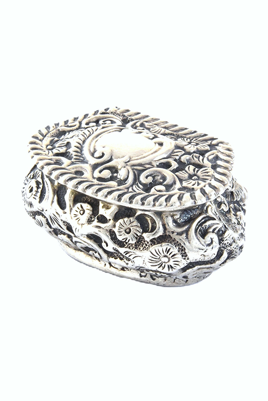 Victorian Embossed Silver Pill Box 1898 - Etsy