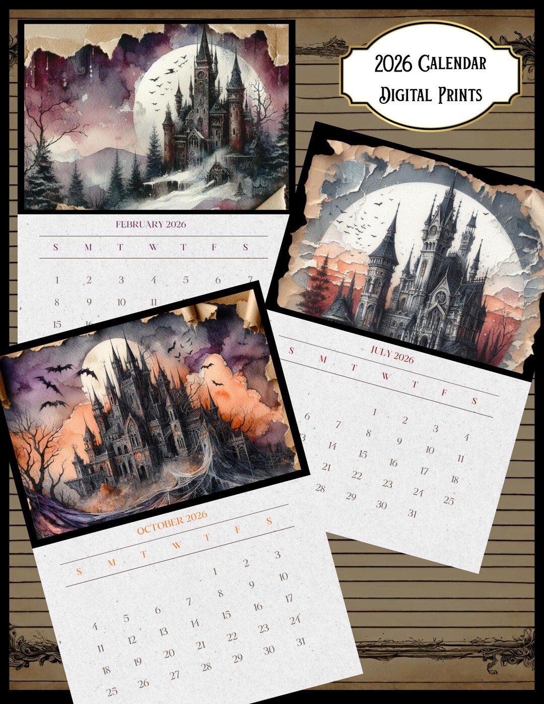Digital 2026 Gothic Castle Calendar - Etsy UK