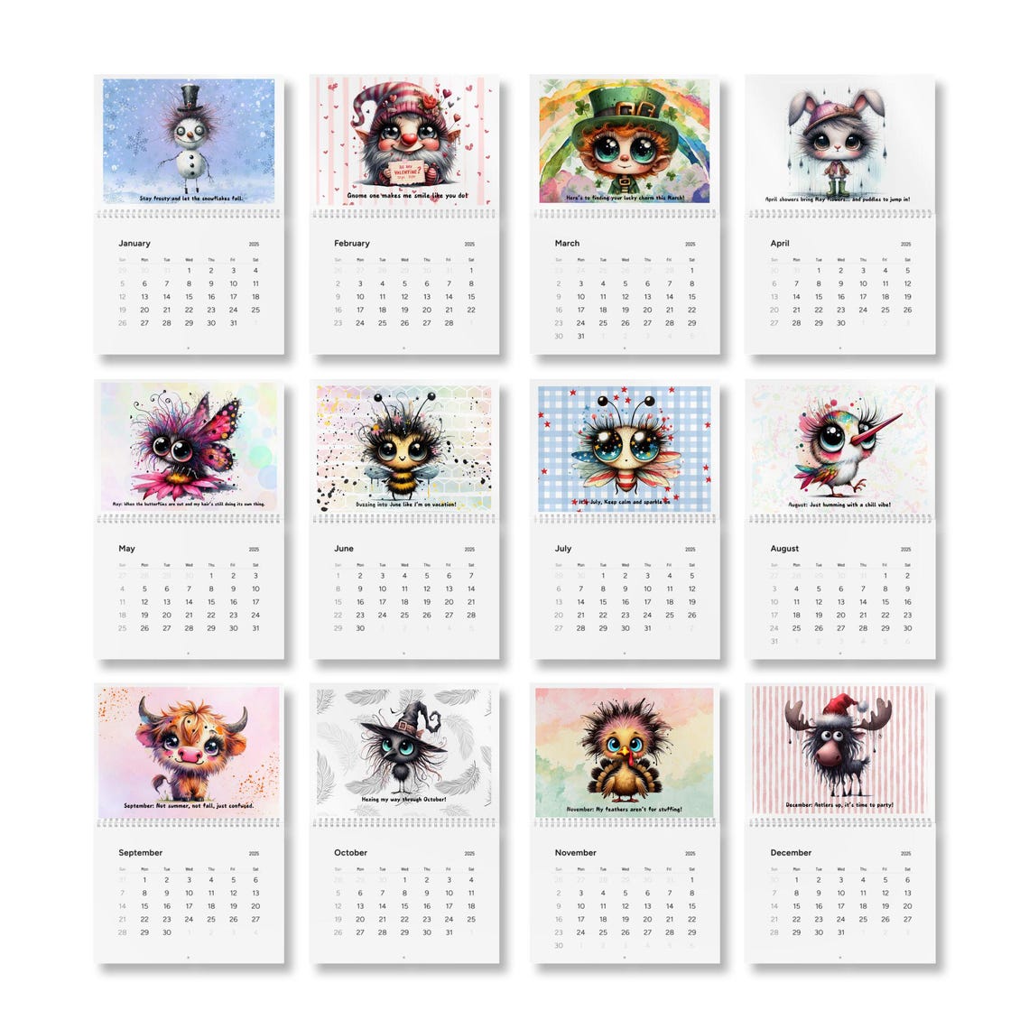 2025 Funny Whimsical Wall Calendar, Cute Yearly Planner, Unique Office ...