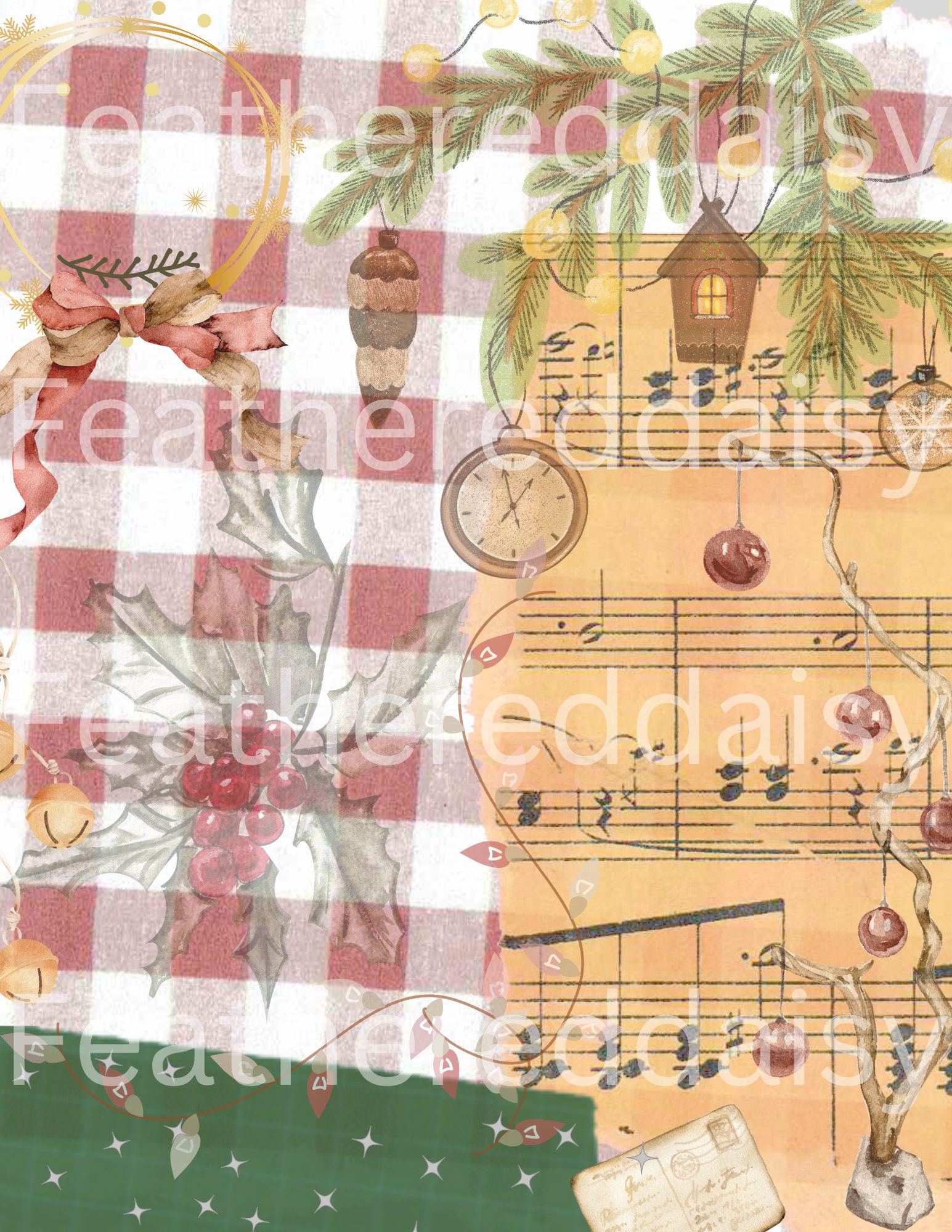 Christmas Digital Paper, Green Paper, Red Paper, Christmas Tree 300 DPI ...