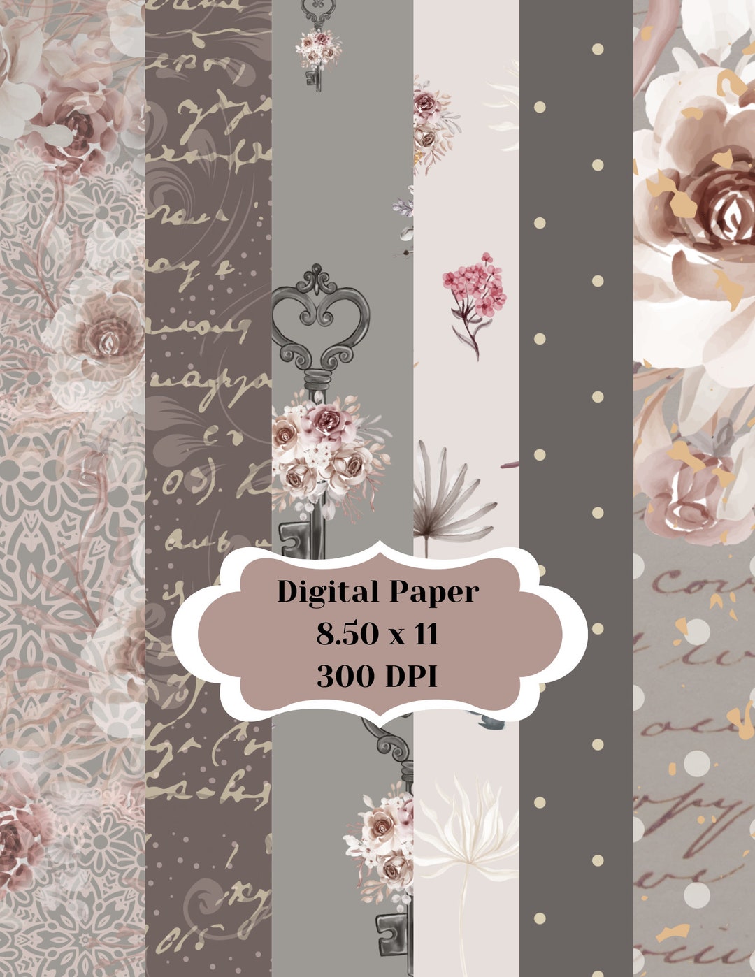Digital Paper, Lace Digital Paper, Grey Paper, Beige Paper, Floral ...