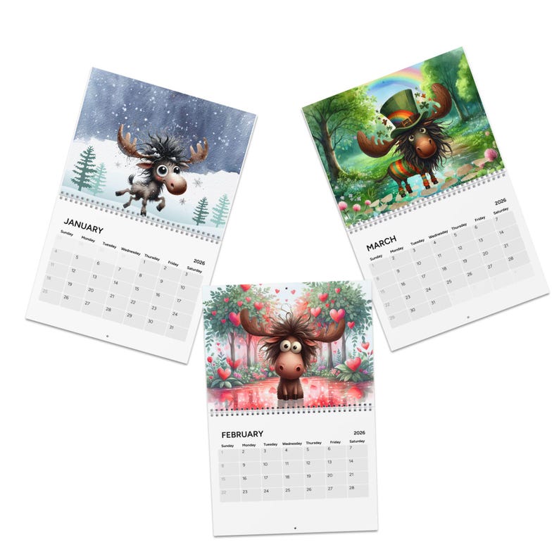 2026 Quirky Moose Watercolor Calendar, Whimsical Animal Art - Etsy
