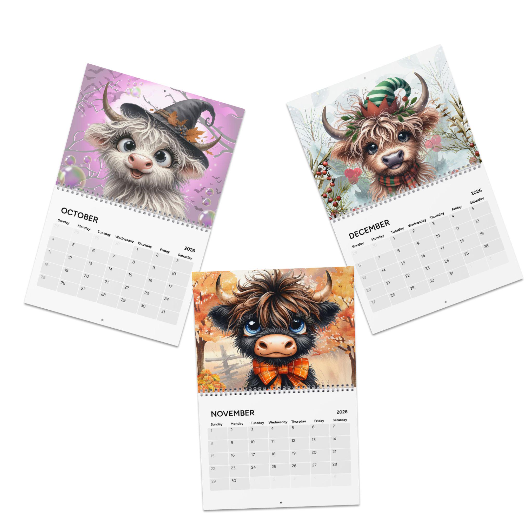 2026 Highland Cow Calendar: Quirky Watercolor Animal Art - Etsy