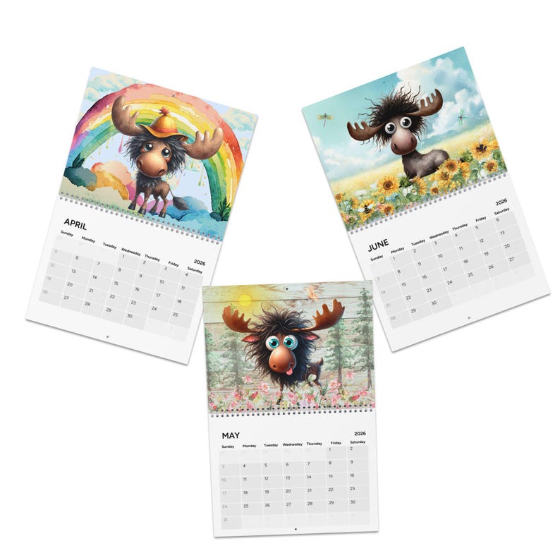 2026 Quirky Moose Watercolor Calendar, Whimsical Animal Art - Etsy