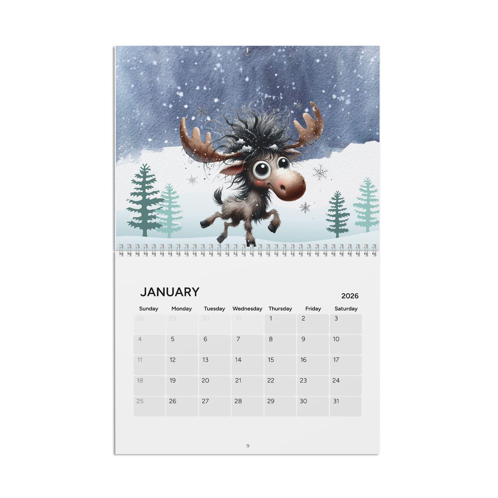 2026 Quirky Moose Watercolor Calendar, Whimsical Animal Art - Etsy