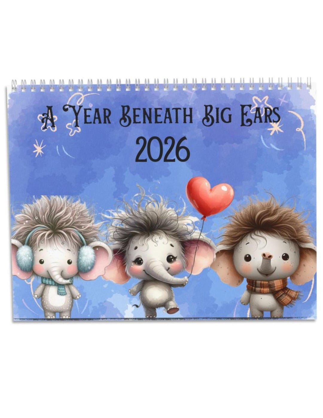 Wall Calendar 2026 With Cute Watercolor Elephants, Yearly Planner ...
