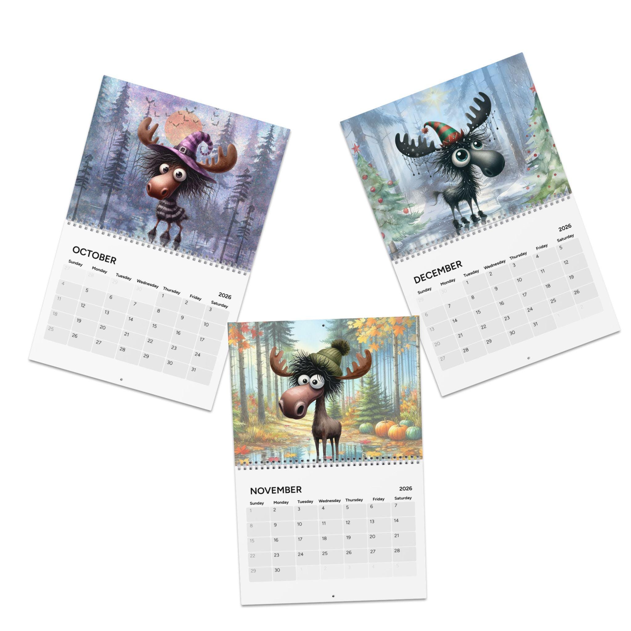 2026 Quirky Moose Watercolor Calendar, Whimsical Animal Art - Etsy