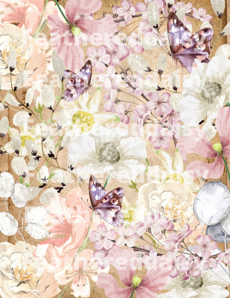 Nature Inspired Digital Paper Pack, Butterfly, Bird, Floral (digital ...