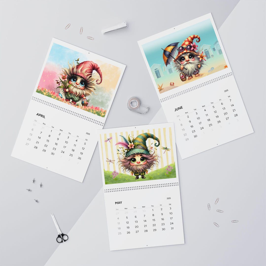 Gnome Wall Calendar, Cute Quirky Gnomes, 2025 Yearly Planner, Fun ...