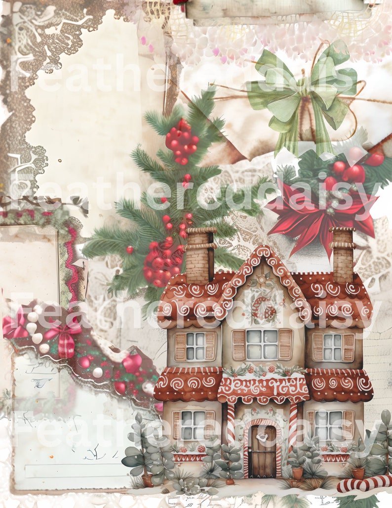 Digital Christmas Paper, Vintage Christmas, Christmas Village ...