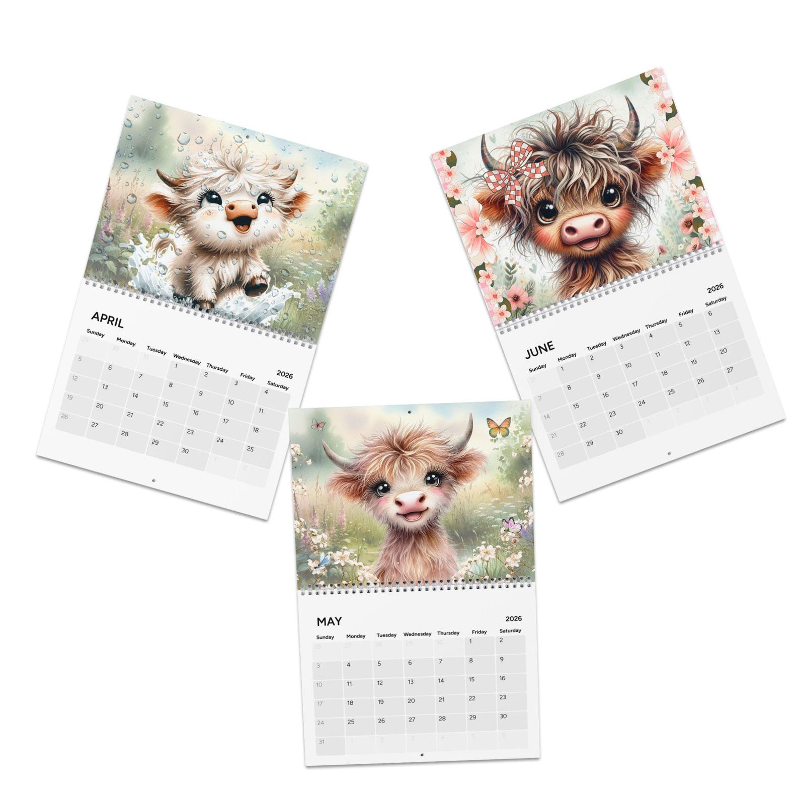2026 Highland Cow Calendar: Quirky Watercolor Animal Art - Etsy