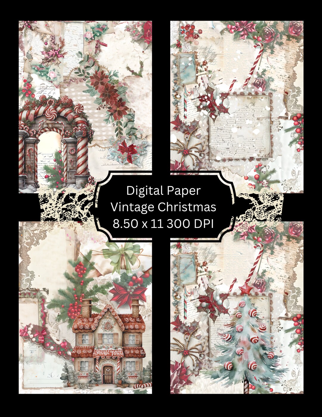 Digital Christmas Paper, Vintage Christmas, Christmas Village ...