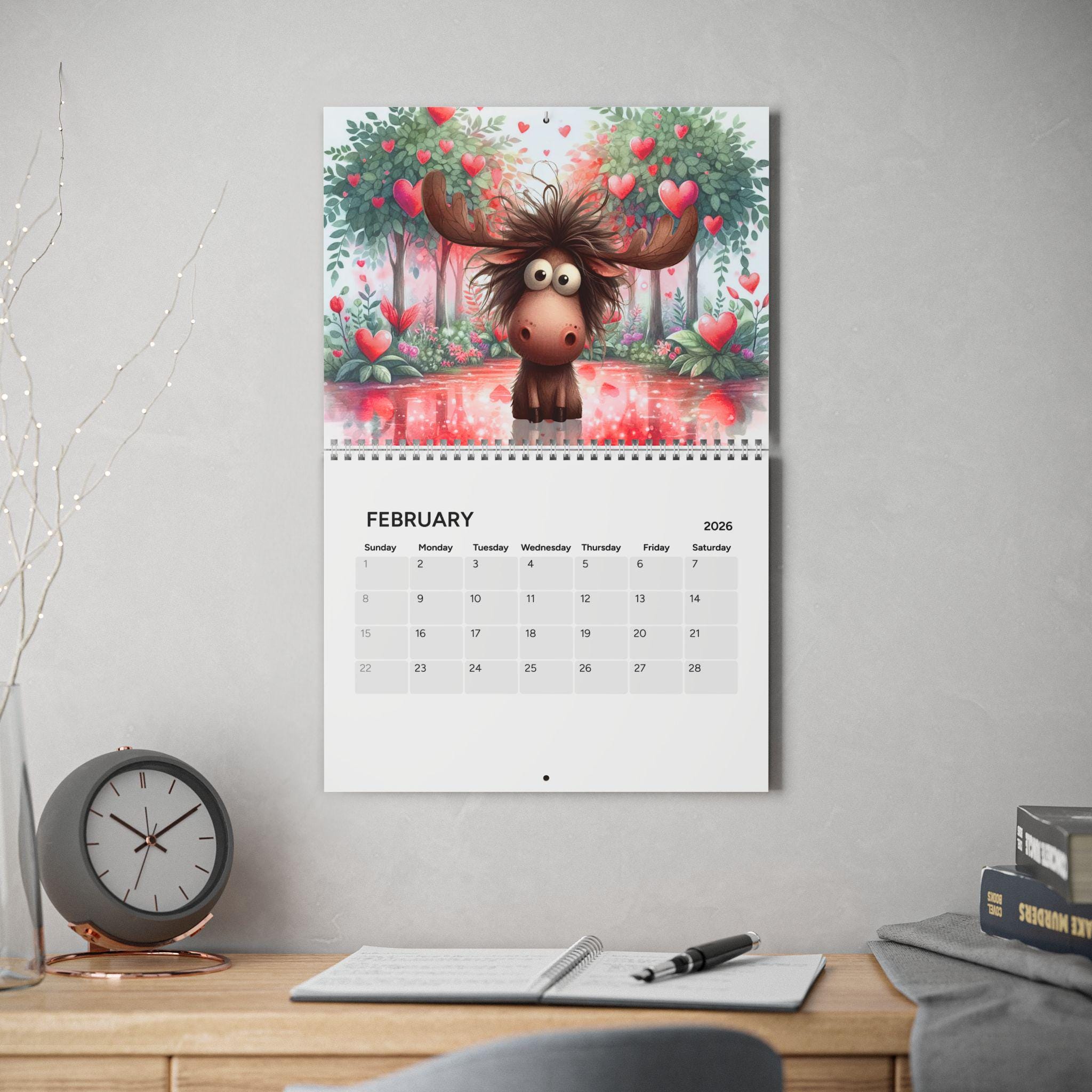 2026 Quirky Moose Watercolor Calendar, Whimsical Animal Art - Etsy