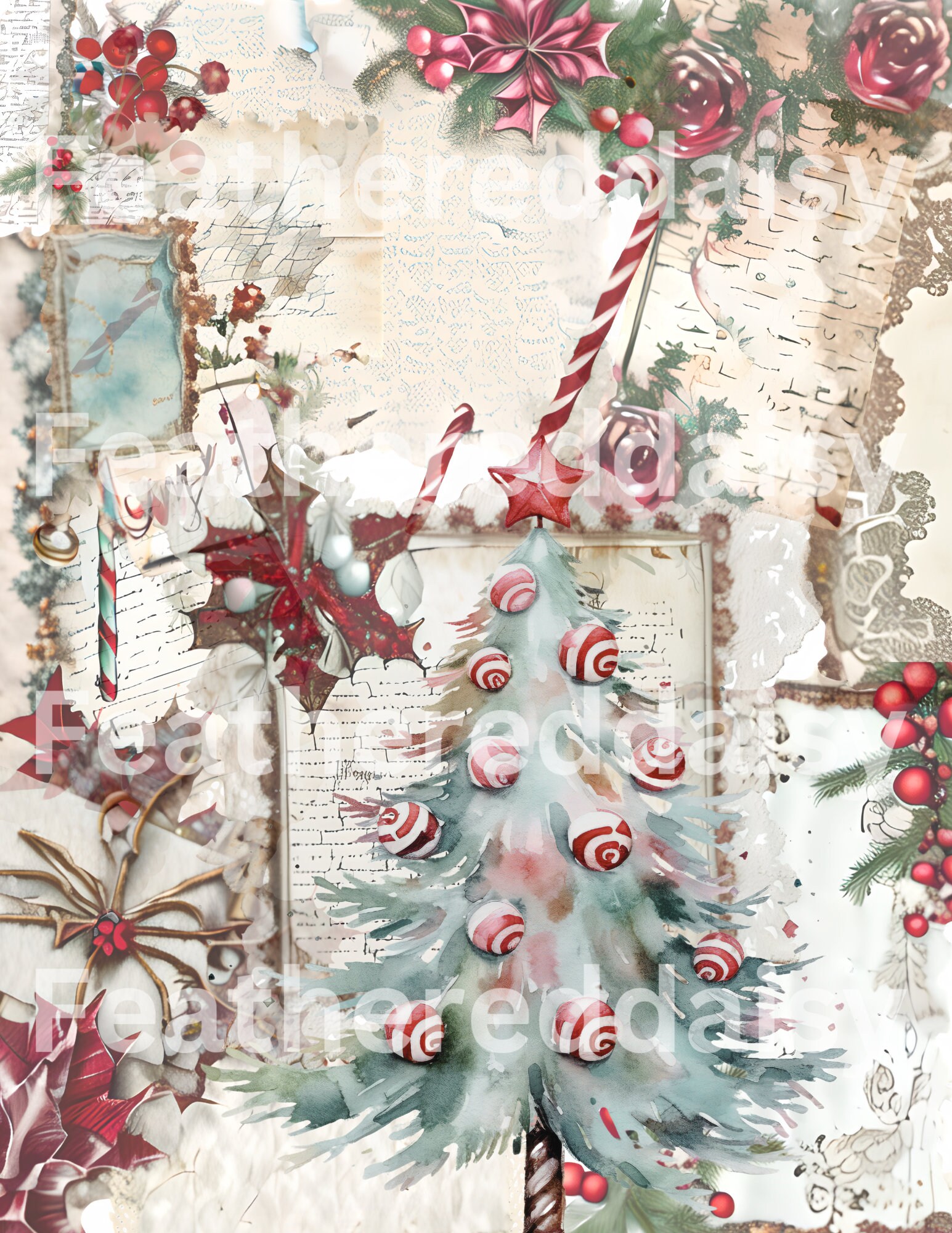Digital Christmas Paper, Vintage Christmas, Christmas Village ...