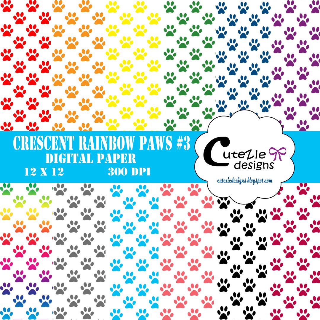Crescent Rainbow Paws Dog Scrapbook Paper, Hue Pet Paper, Funny Rainbow ...