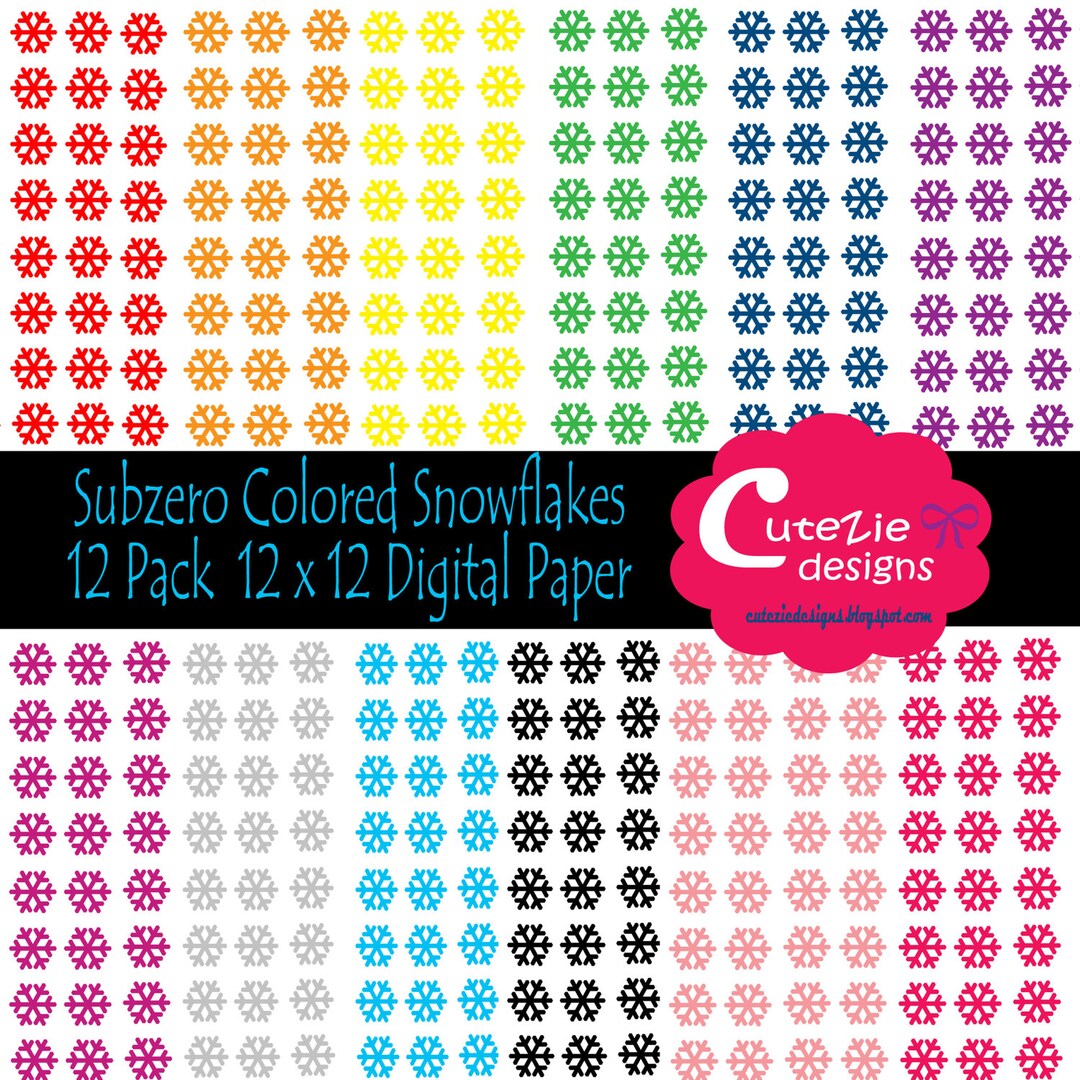 Subzero Snowflake Digital Paper in 12 Colors, Fridged Winter Digital ...