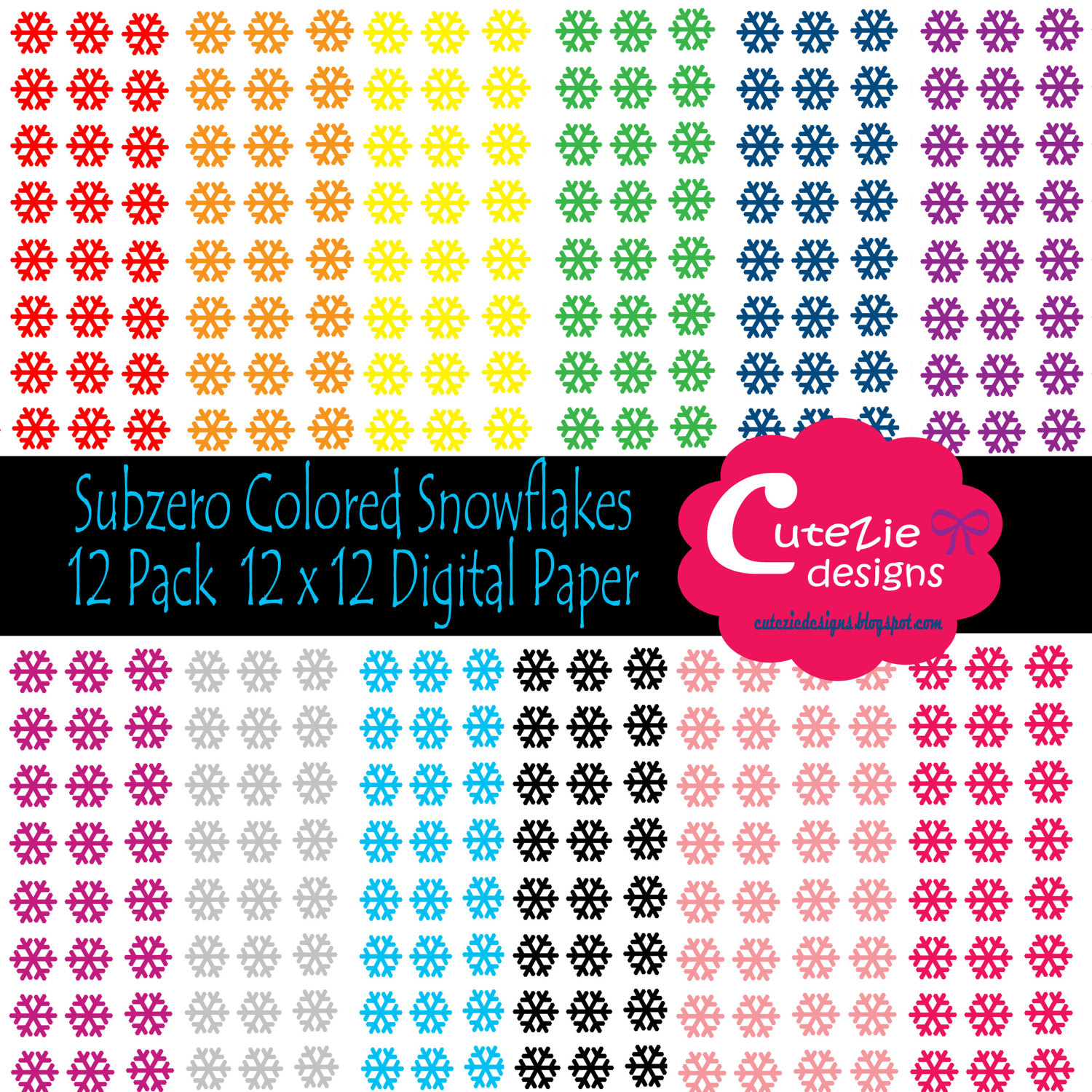 Subzero Snowflake Digital Paper in 12 Colors, Fridged Winter Digital ...