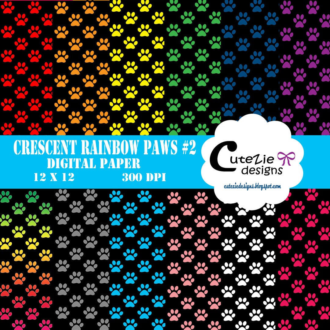 Crescent Rainbow Paws Dog Scrapbook Paper, Hue Pet Paper, Funny Rainbow ...