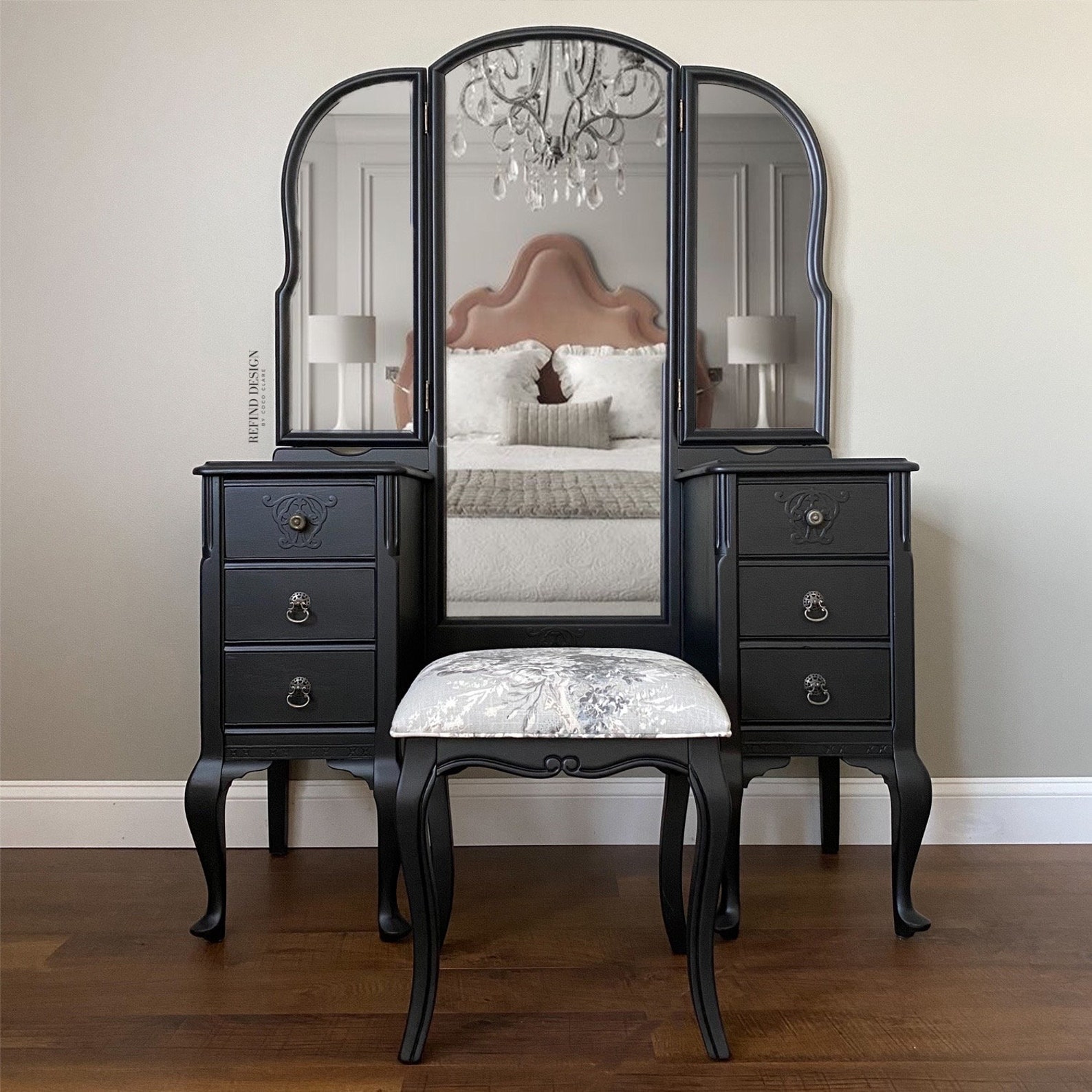 SOLD 1920s Antique Vanity With Mirror and Stool, Dressing Table - Etsy