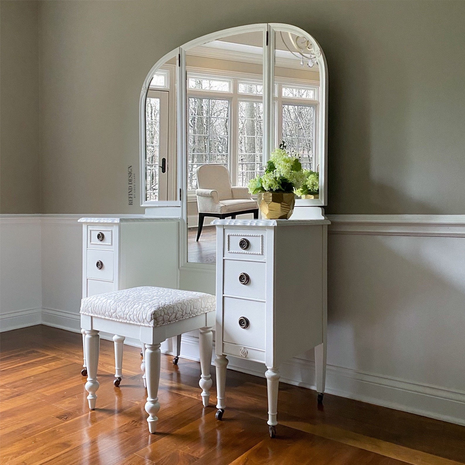 SOLD 1920’s Antique Vanity With Mirror and Stool, Dressing Table - Etsy