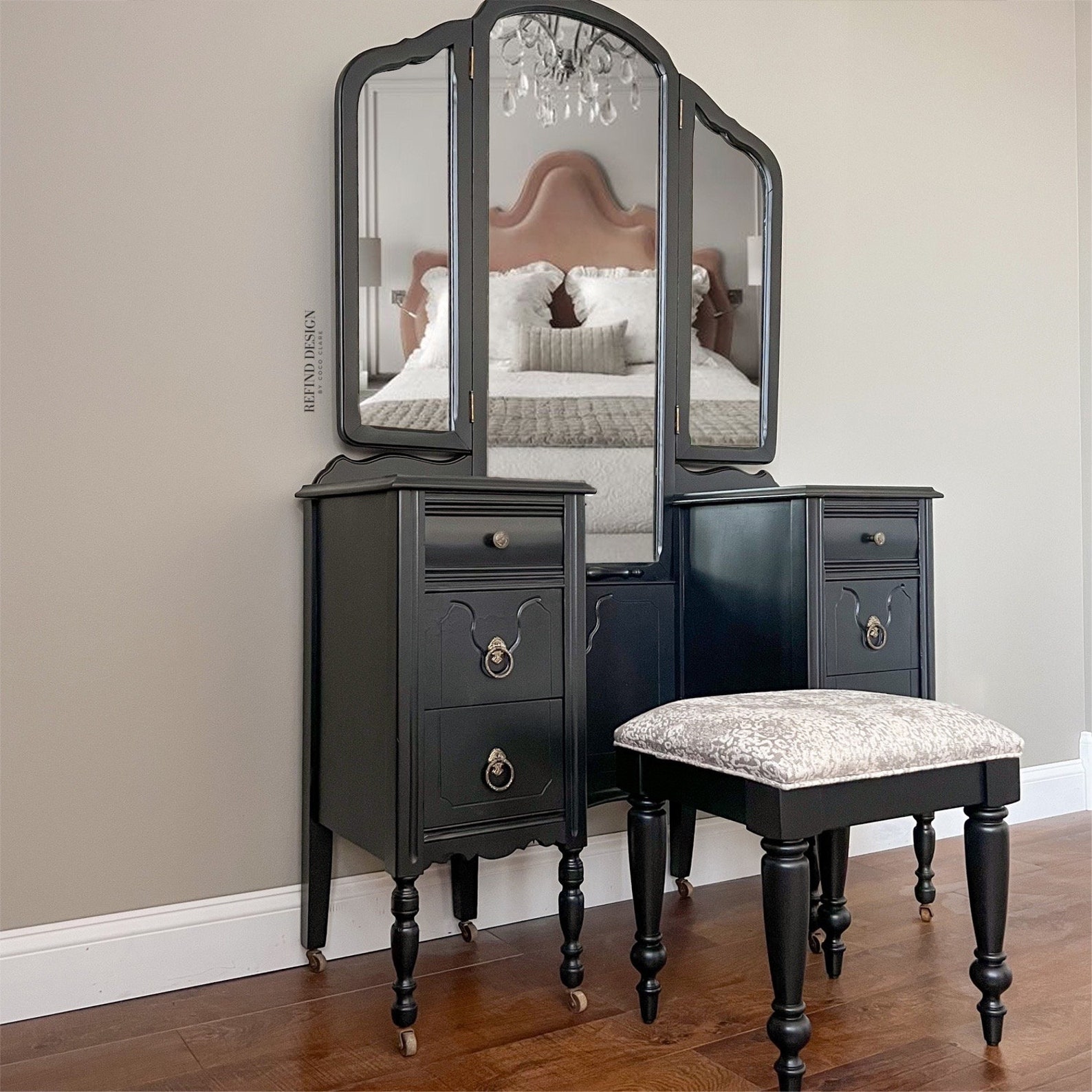 SOLD 1920’s Antique Vanity With Mirror and Stool, Dressing Table - Etsy