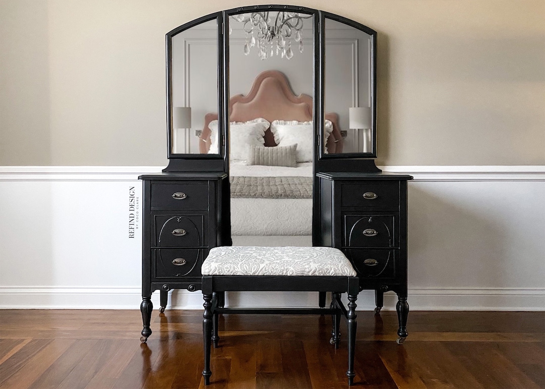 SOLD! -1920’s Antique Vanity With Mirror and Stool, Dressing Table - Etsy