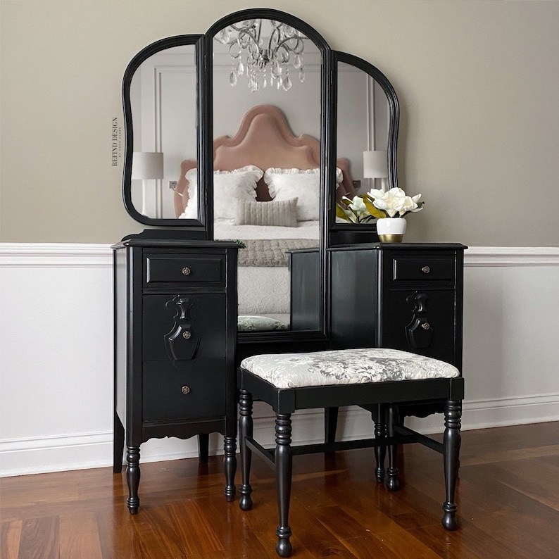 SOLD 1920s Antique Vanity With Mirror and Stool Dressing - Etsy