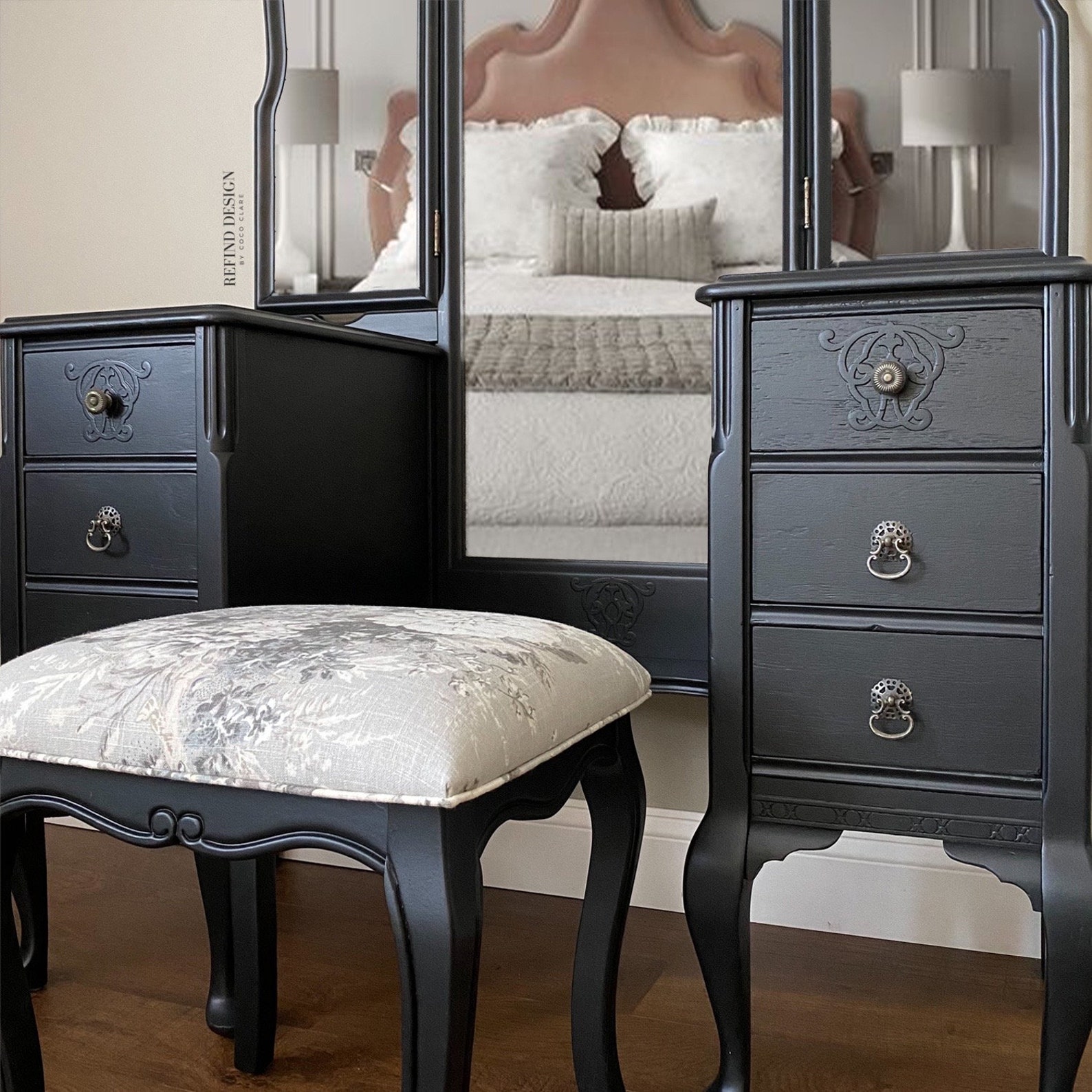 SOLD 1920s Antique Vanity With Mirror and Stool, Dressing Table - Etsy