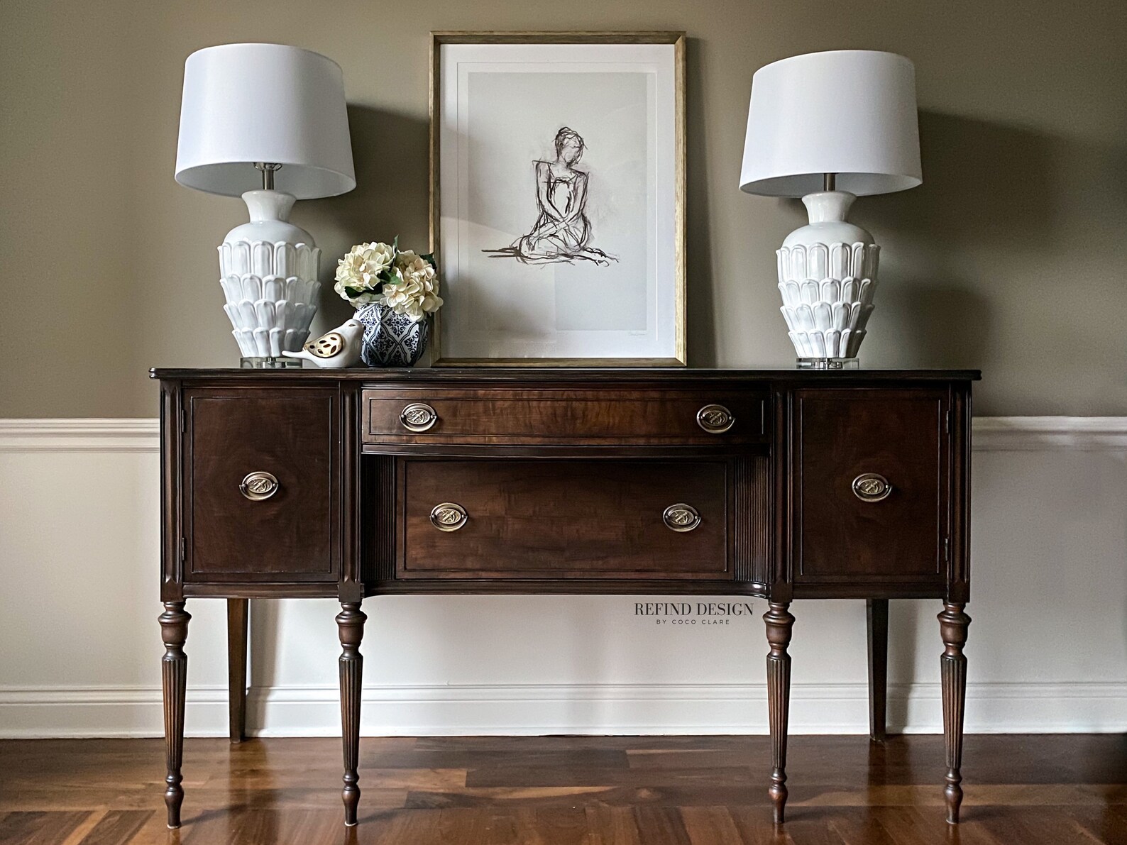 SOLD- Antique Burled Wood Hepplewhite Buffet, Traditional Sideboard ...