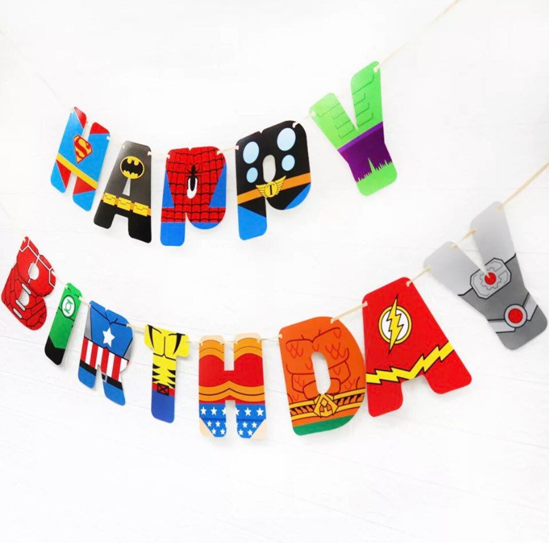 Superhero Happy Birthday Banner. Comic Book Theme Bunting Banner ...