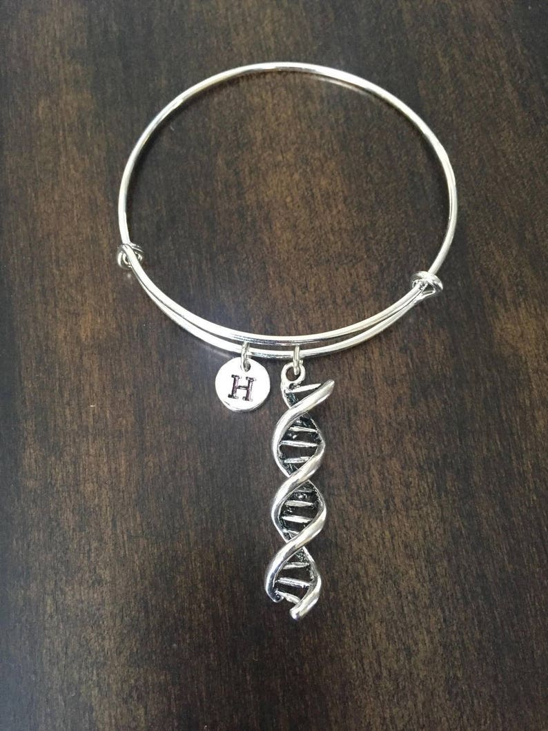 DNA Double Helix Initial Bracelet DNA Jewelry Science - Etsy