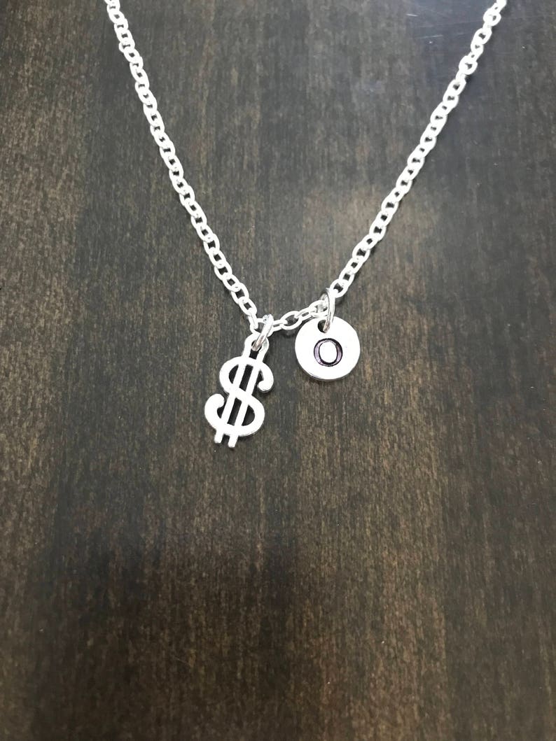 Dollar sign initial necklace dollar sign necklace Jewelry | Etsy