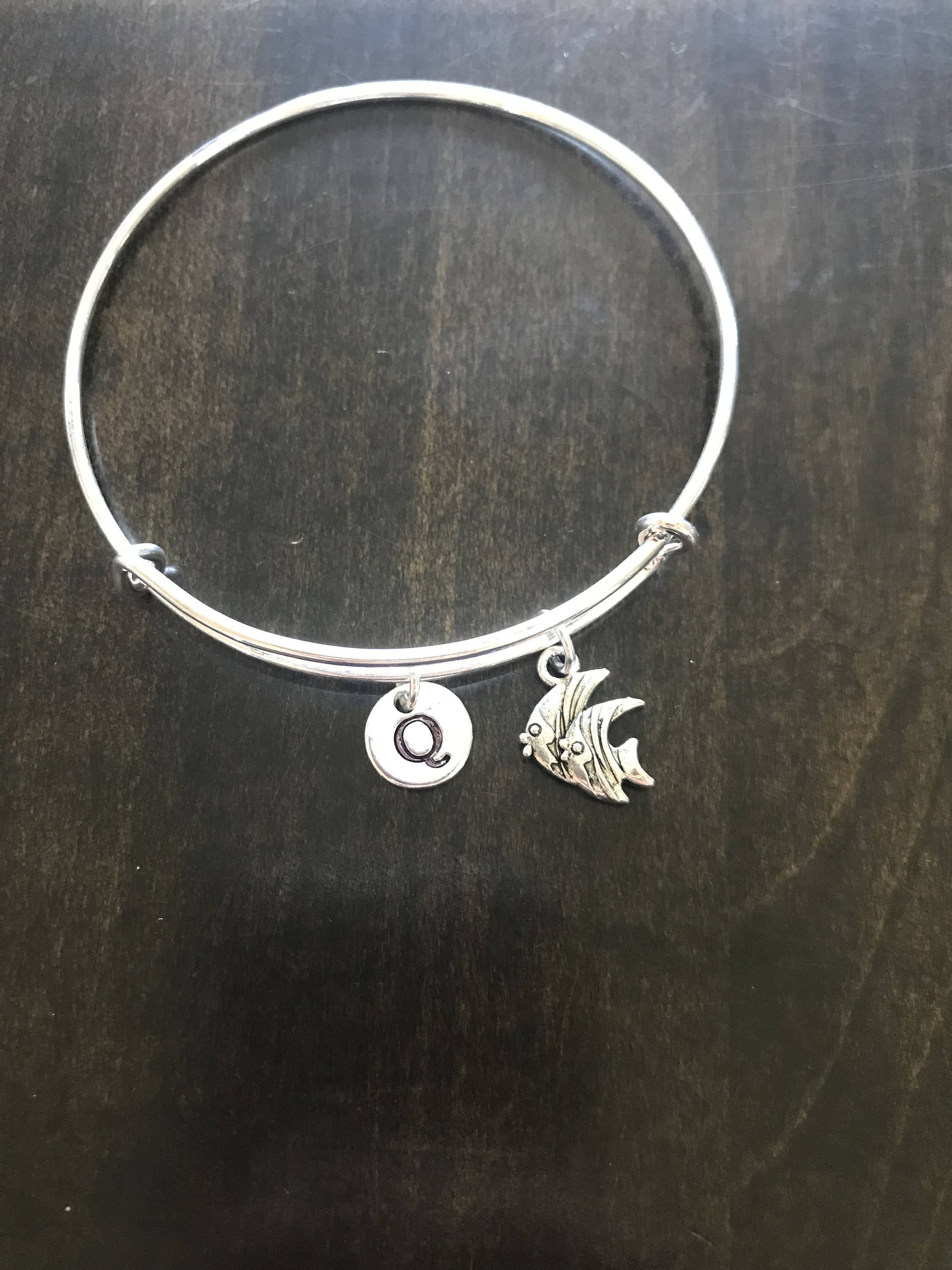Fish Initial Bracelet, Angel Fish Bracelet, Bangle, Gift for Fish ...