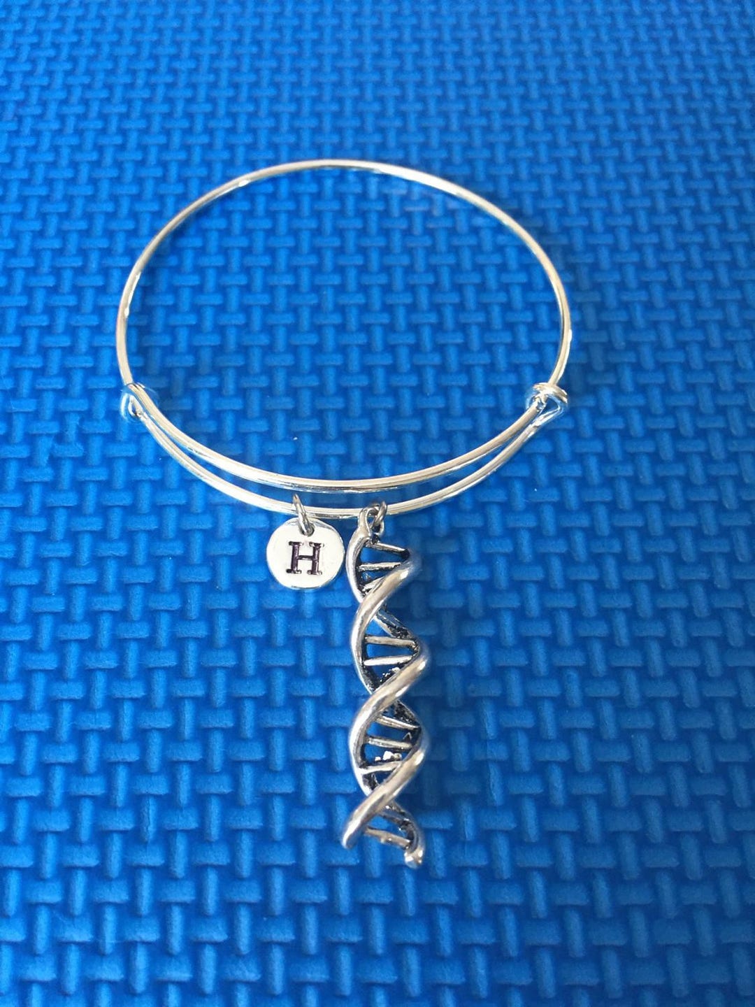 DNA Double Helix Initial Bracelet, DNA Jewelry, Science Jewelry, Gift ...